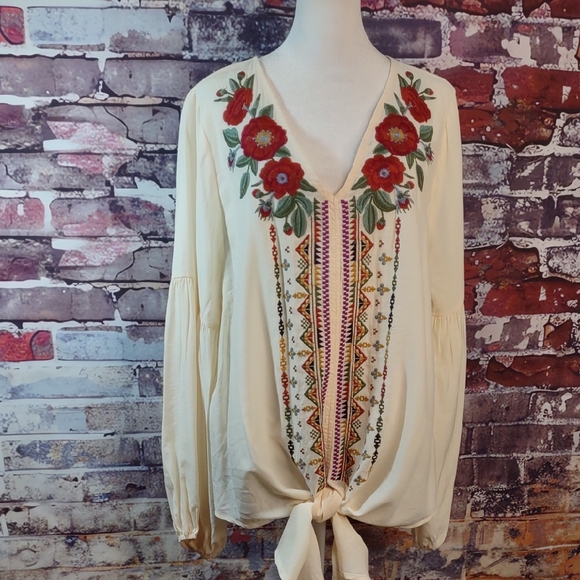 entro | Tops | Entro For Anthropology Embroidered Peasant Style Top ...